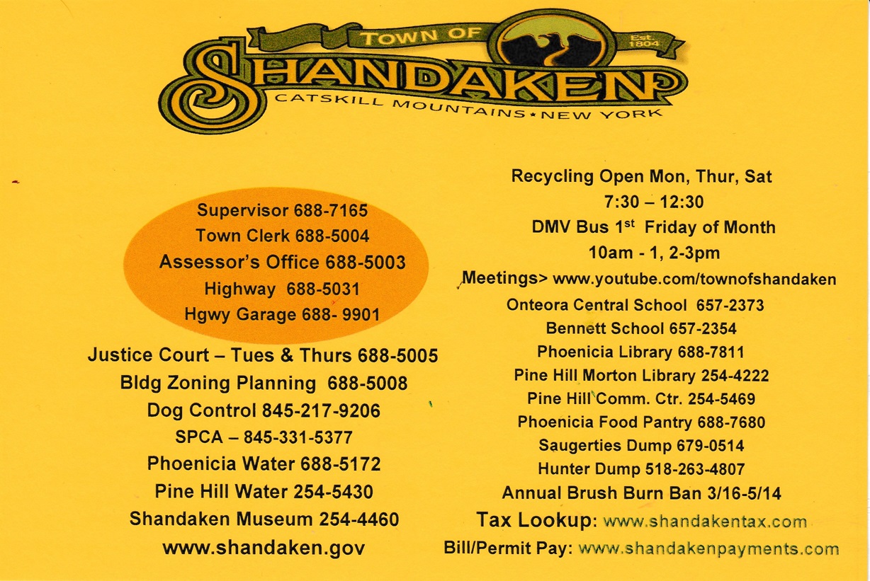 Emergency Cards – Town of Shandaken, NY